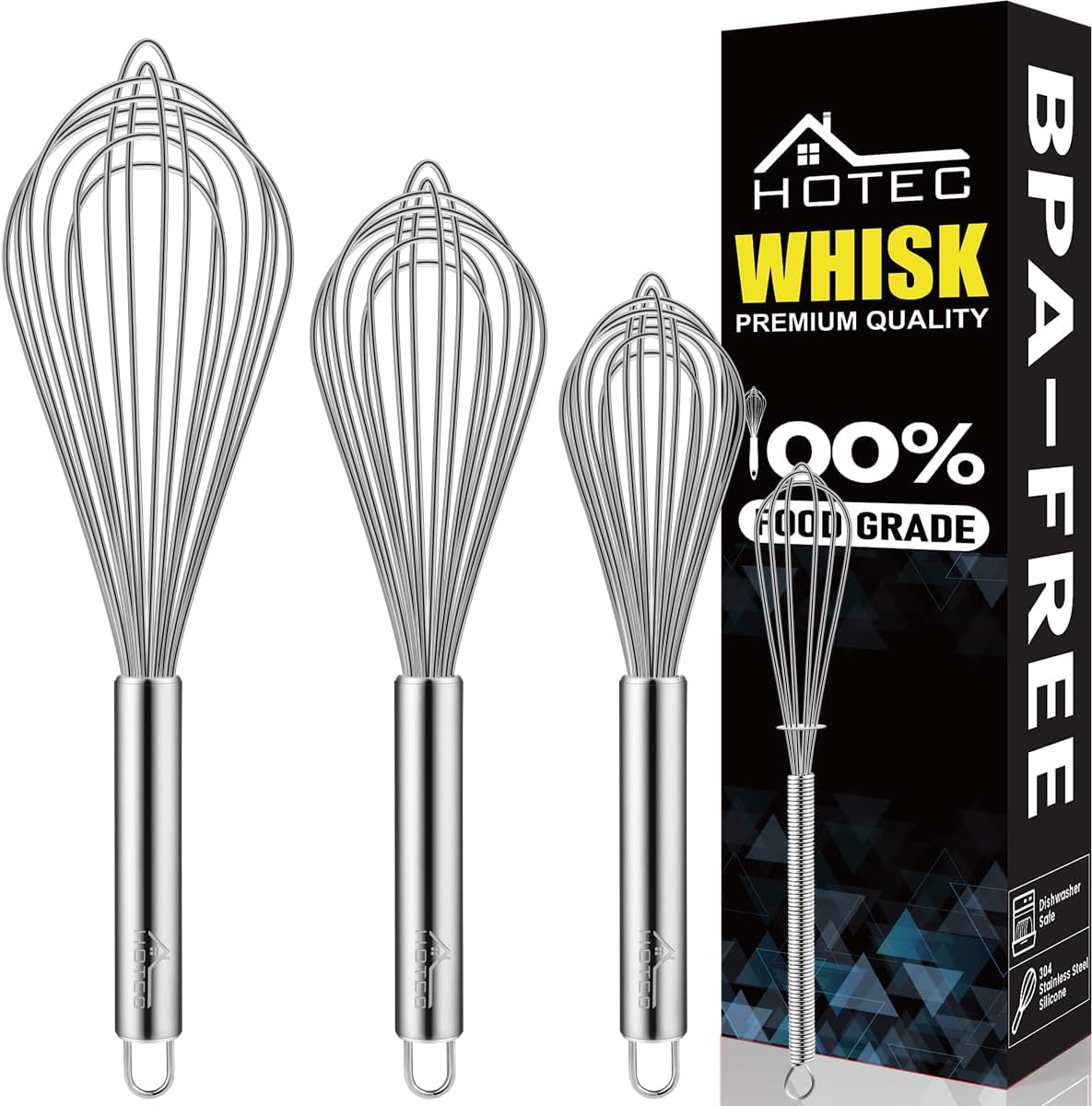 Amazon.com: HOTEC 4 Pieces Stainless Steel Whisks Set Wire Whisk ...