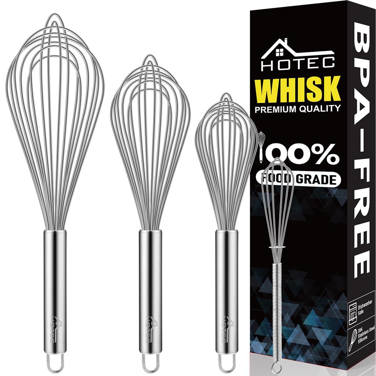 Snapklik.com : HOTEC 4 Pieces Stainless Steel Whisks Set Wire Whisk ...