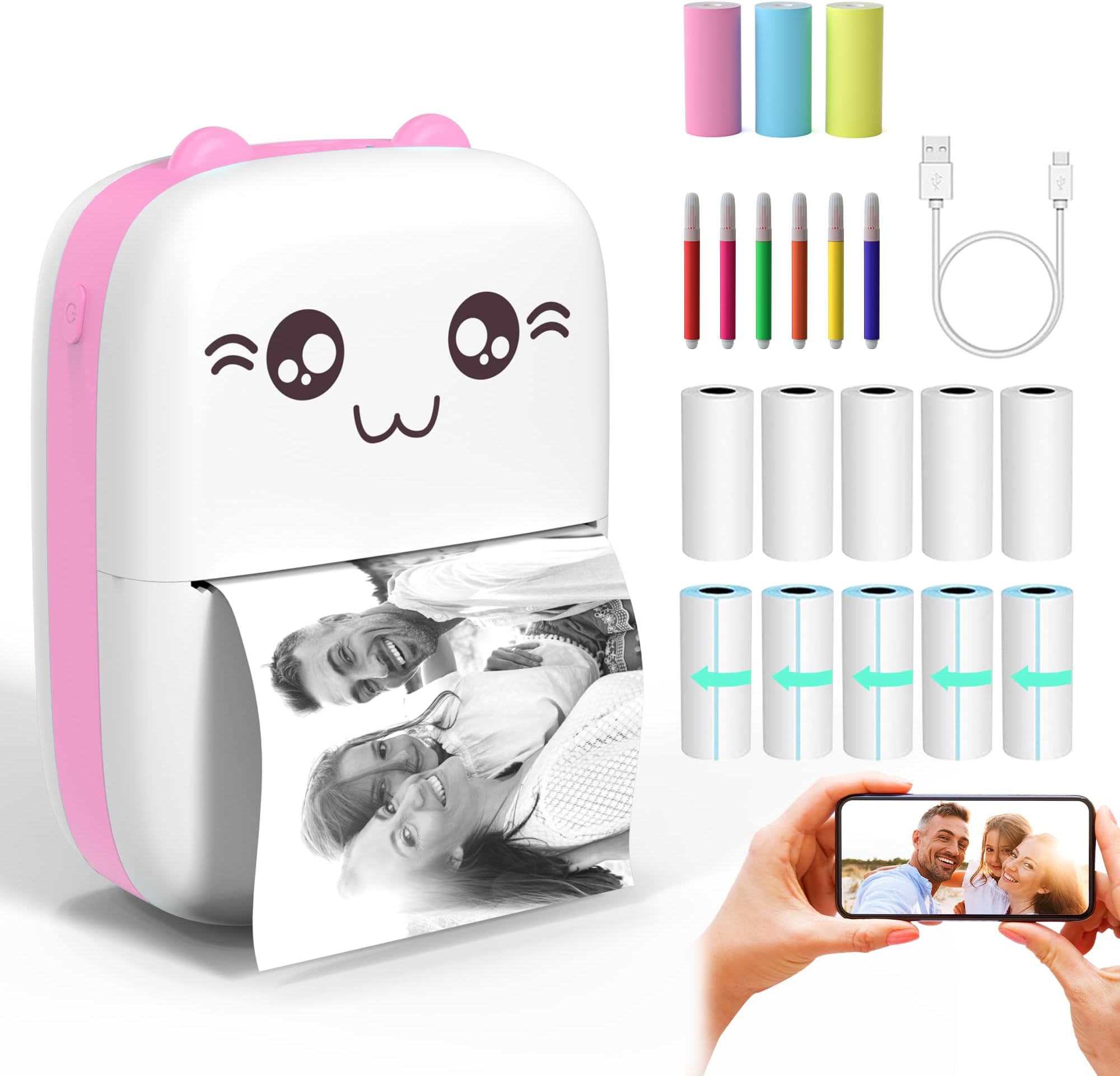 Amazon.com: Eschen Pocket Mini Printer, Portable Printer with 6 Rolls ...