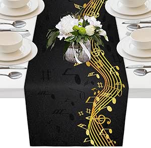 Amazon.com: Gold Musical Music Note Black Table Runner 13x70 inch, Long ...
