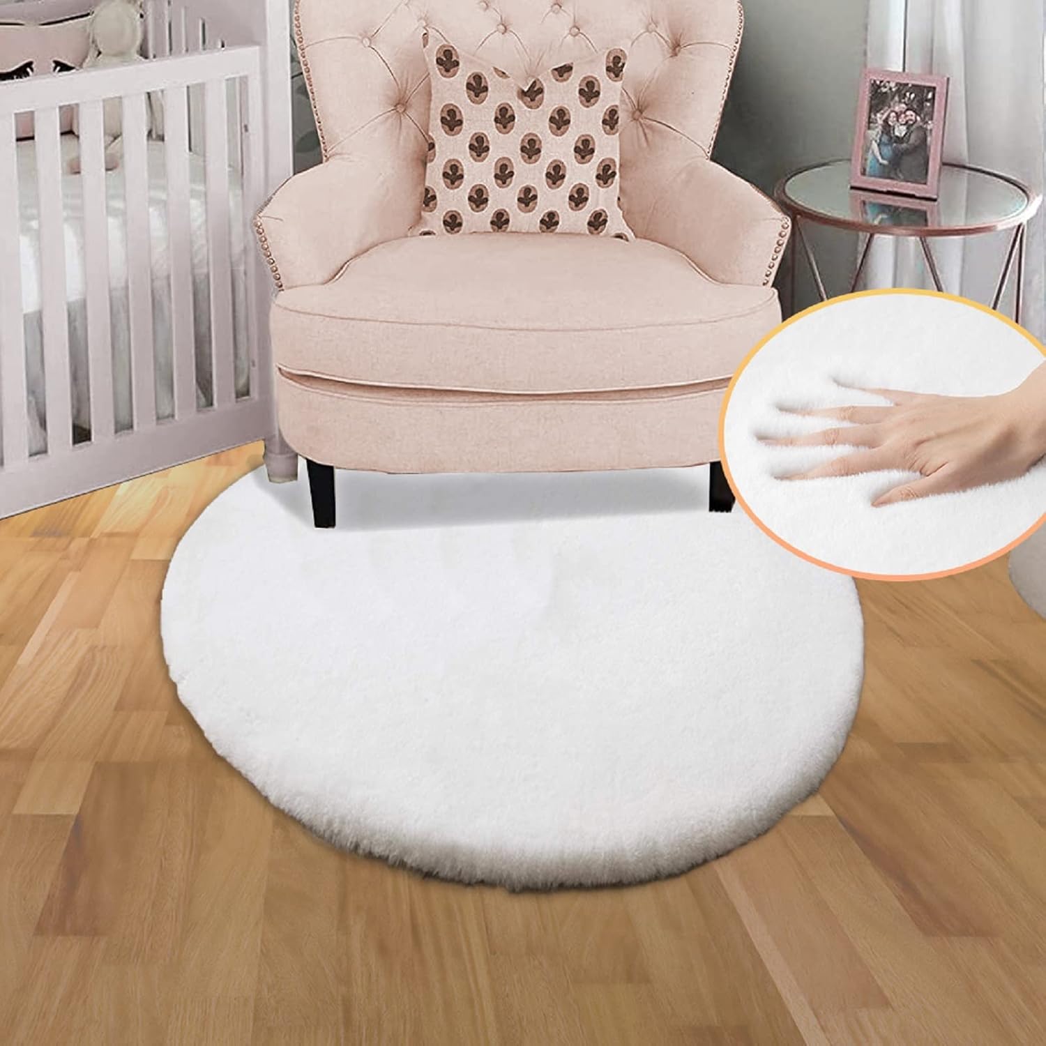 Amazon.com: ORINOVA White Faux Rabbit Washable Fur Area Rugs Circle ...