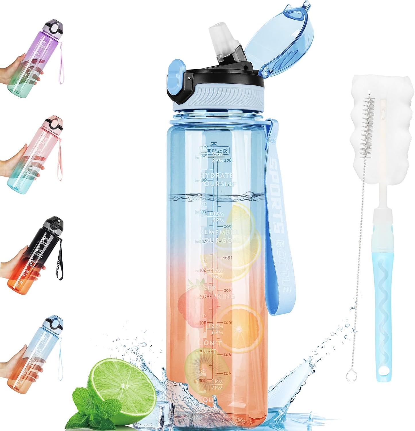 AOHAN Water Bottle 1L Clear Water Bottle with Straw BPA Free Sports ...