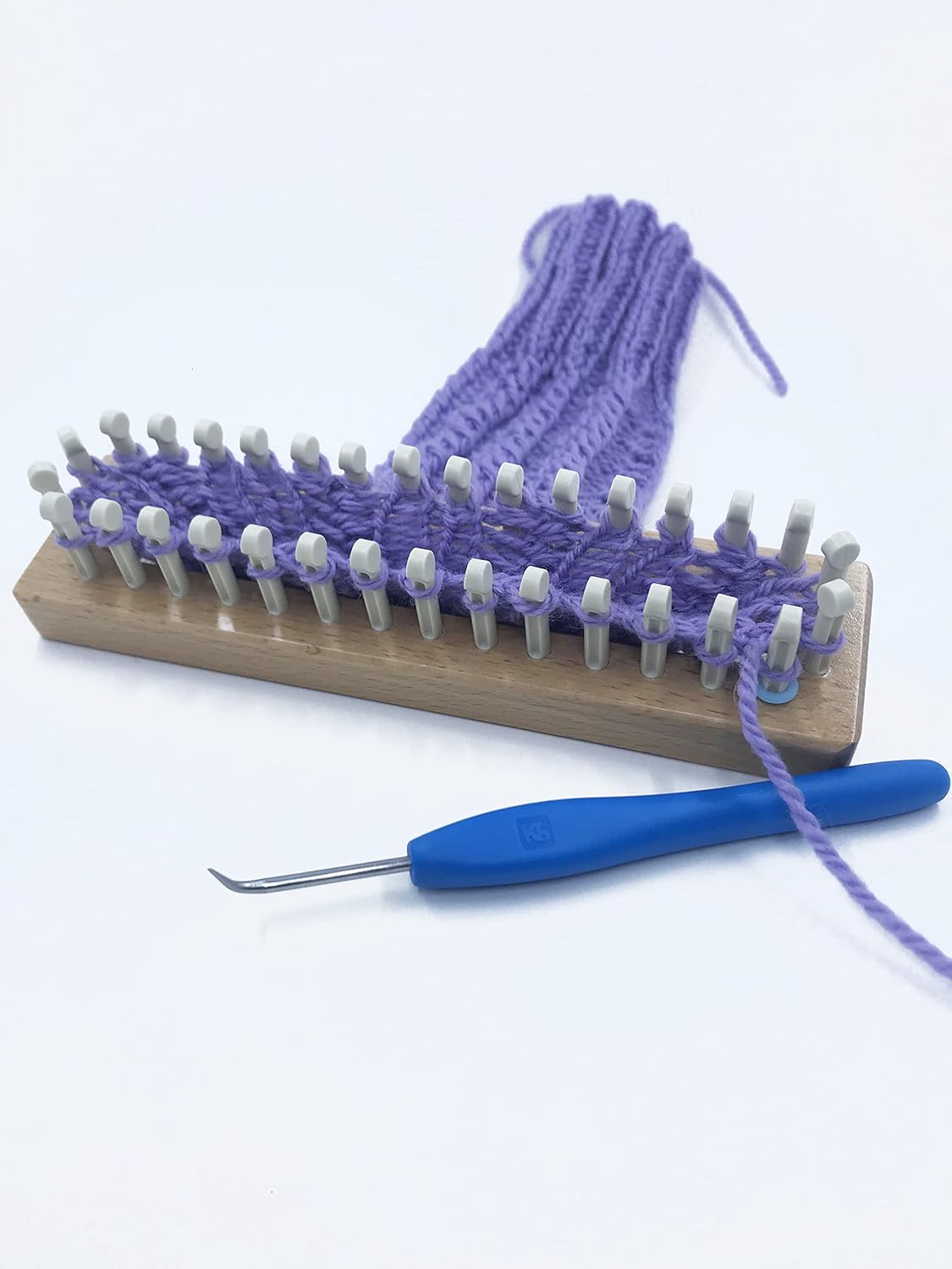 Authentic Knitting Board Telar de madera de 32 clavijas, doble punto y ...