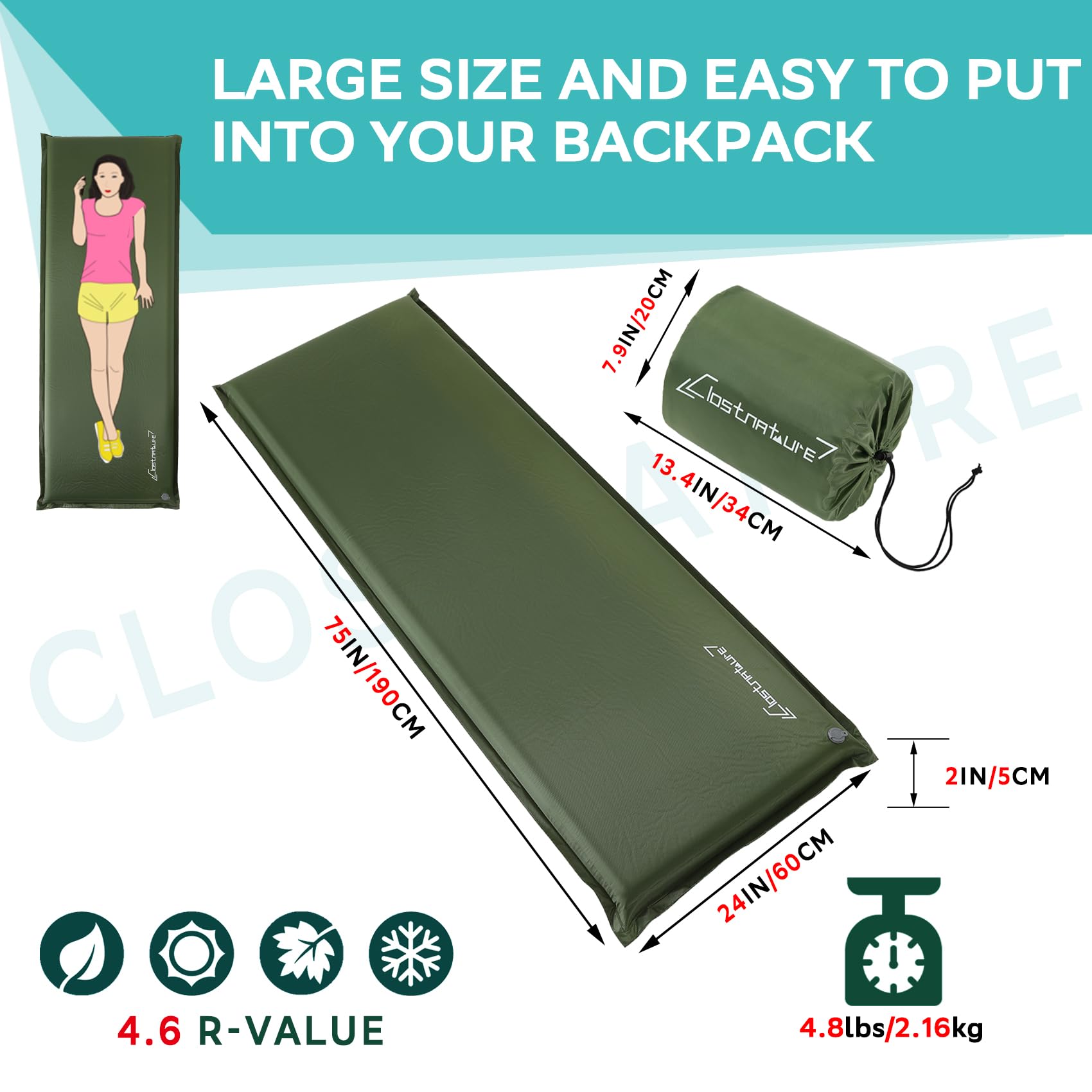 Clostnature Self Inflating Sleeping Pad for Camping - 2 inch Camping ...