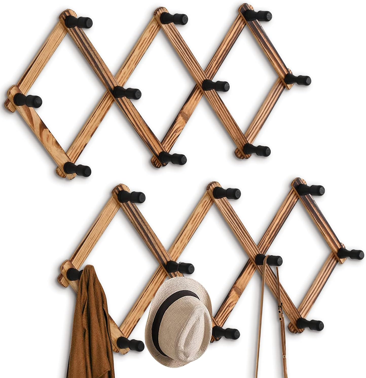 Amazon.com: MyGift 10 Hook Burnt Wood Wall Mounted Expandable Accordion ...