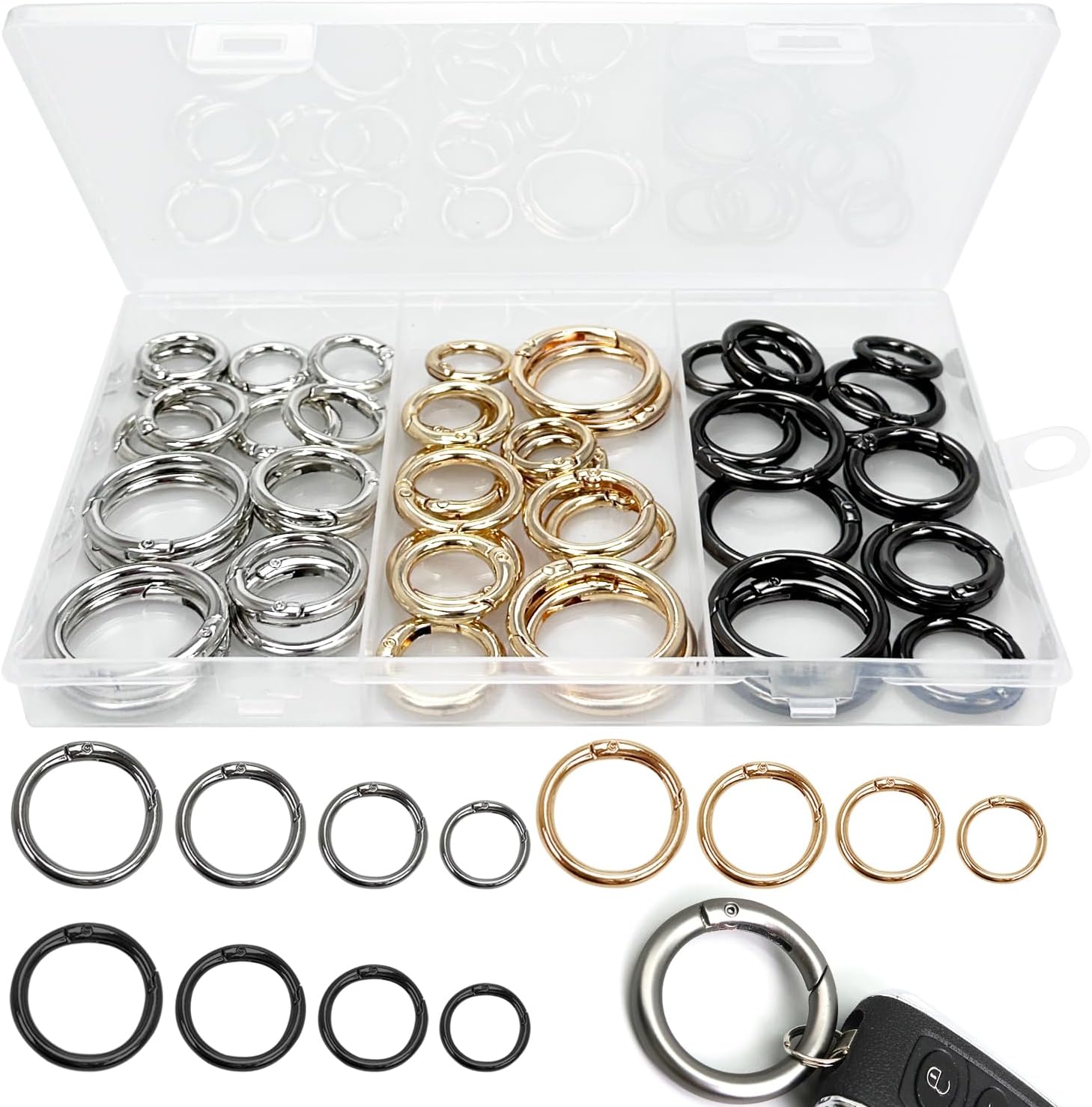 48 Pcs Spring Gate O Ring Round Carabiner Snap Clip 20mm,24mm,27mm,33mm ...