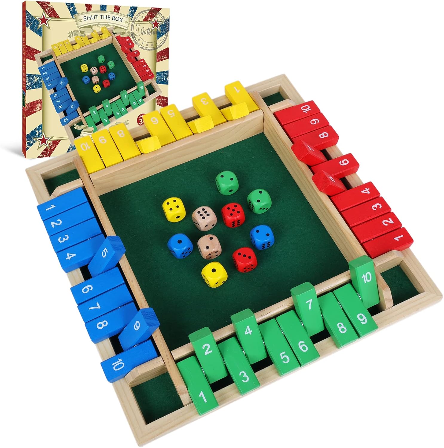 Amazon.com: GOTHINK 1-4 Player Shut The Box Dice Game, 11.5-inch Wooden ...