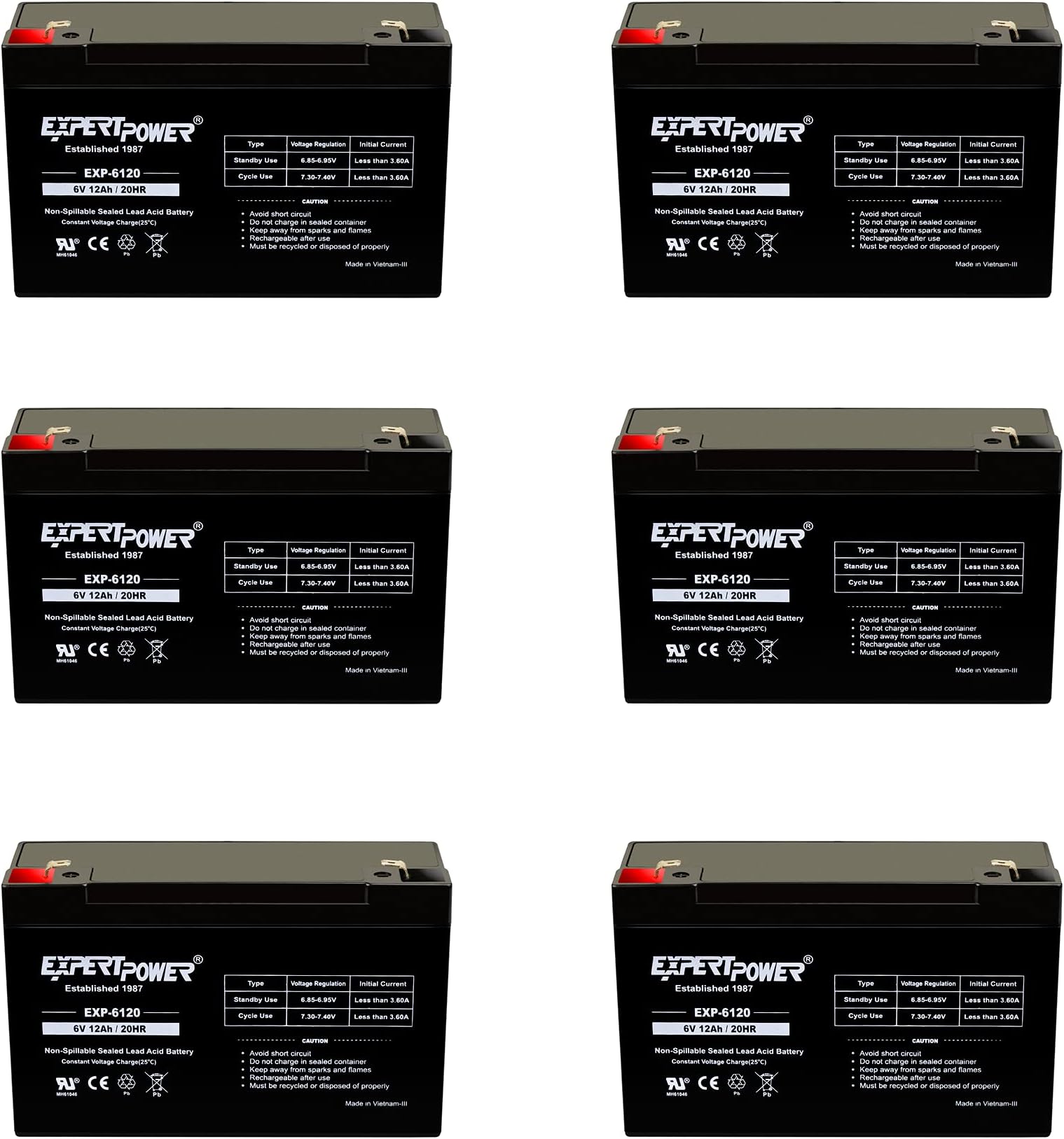 Amazon.com: ExpertPower 6V 12Ah SLA Sealed Lead Acid Battery F1 ...