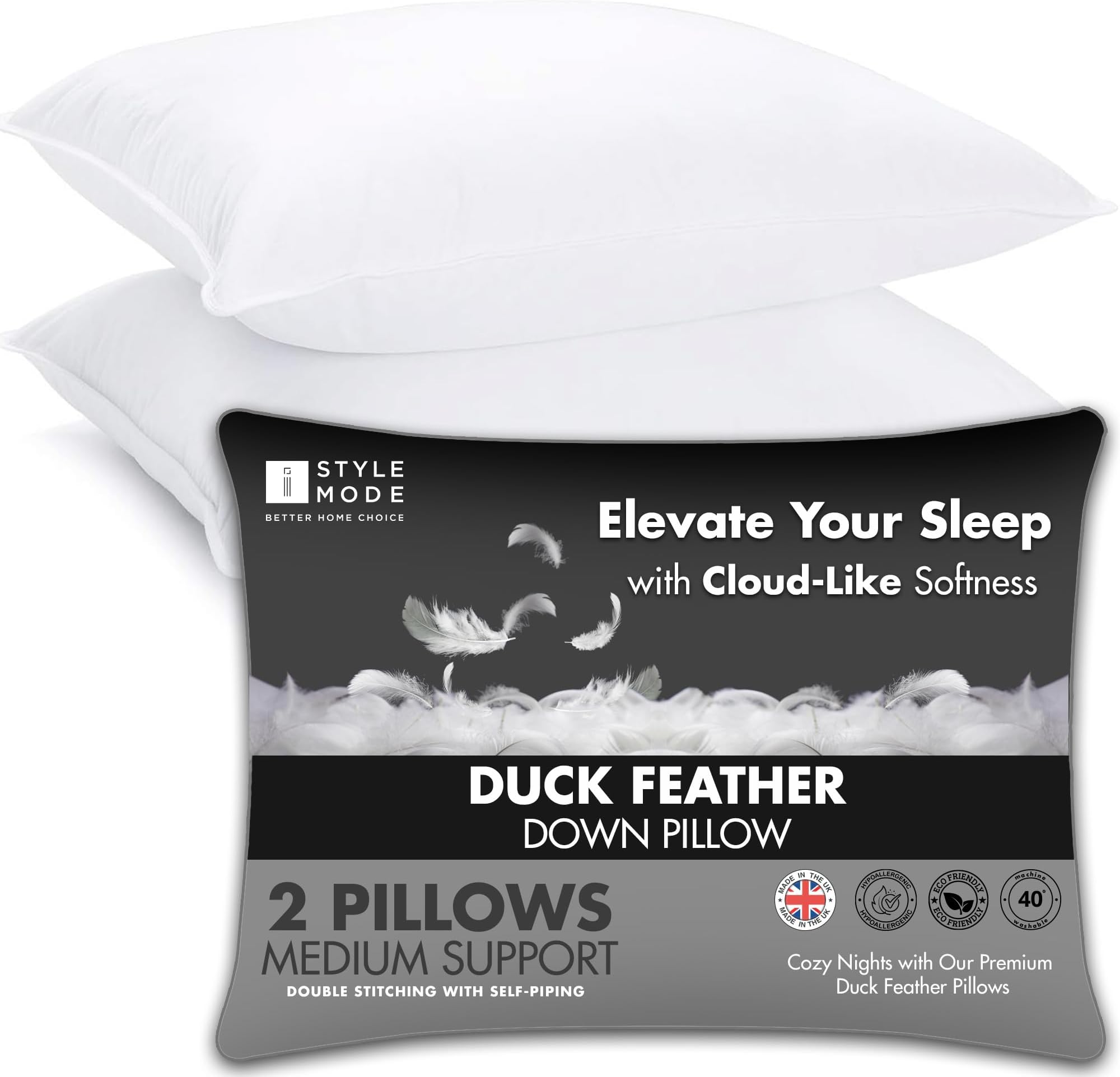 Snuggledown Duck Feather & Down Pillows 2 Pack - Medium Support Back ...