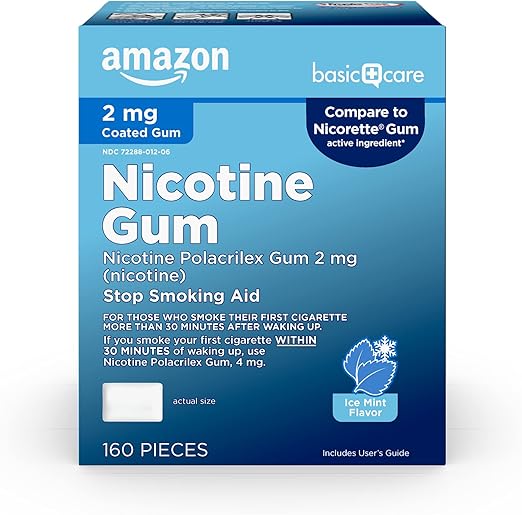 Amazon.com: Amazon Basic Care Coated Nicotine Gum 2 mg, Ice Mint Flavor ...