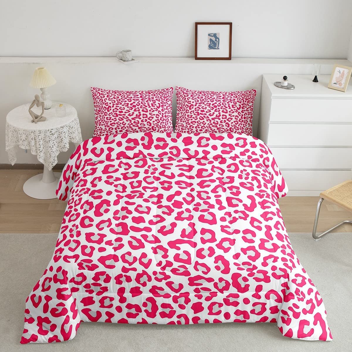 Amazon.com: Pink Leopard Print Comforter Set Twin Size,Wild Animals ...