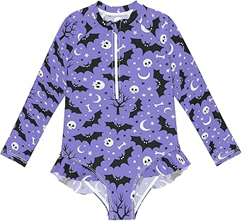 Amazon.com: JHKKU Halloween Bats Skull Girls One Piece Swimsuits ...