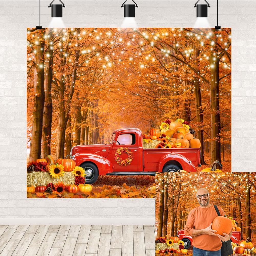 Amazon.com : 10x8ft Fall Forest Red Truck Backdrop Thanksgiving Autumn ...