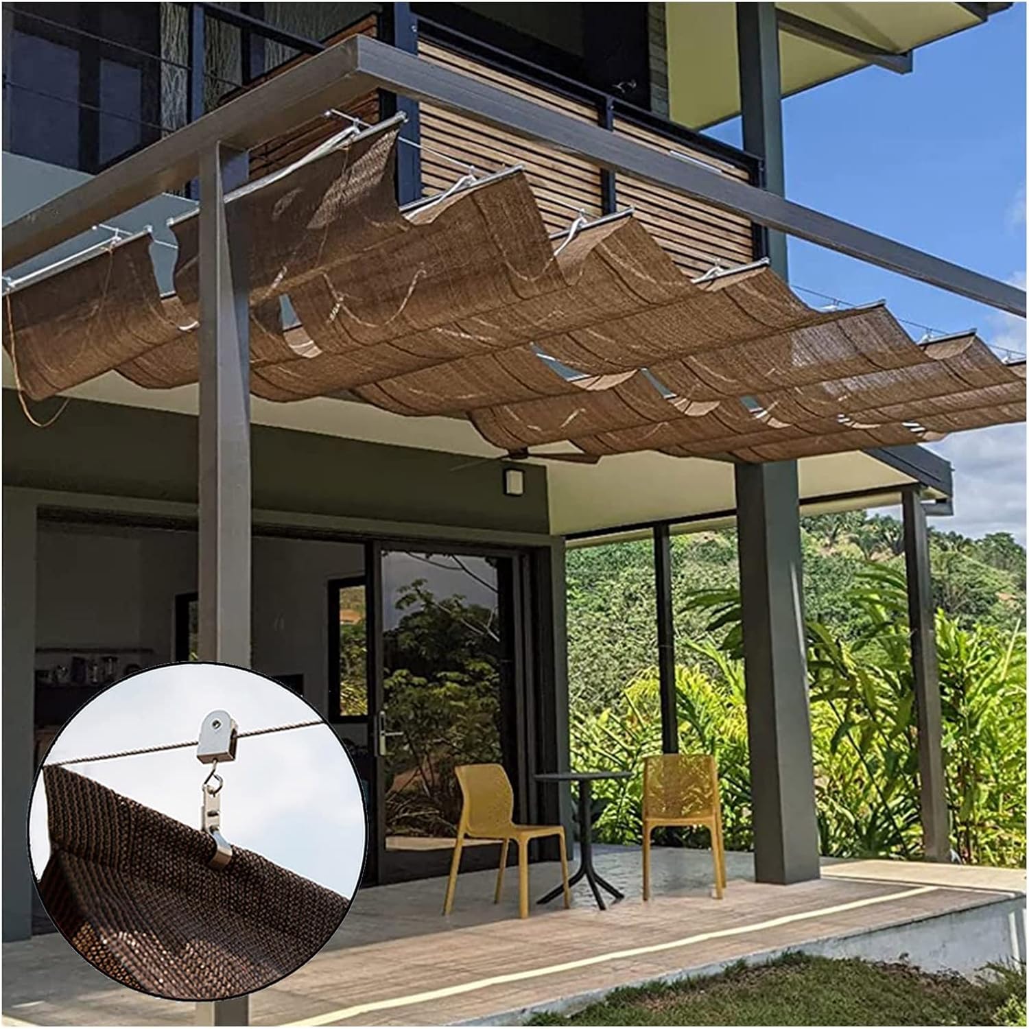 PFCDZDU Pergola Sun Shade Sail, Outdoor Retractable Wave Shade Cover ...