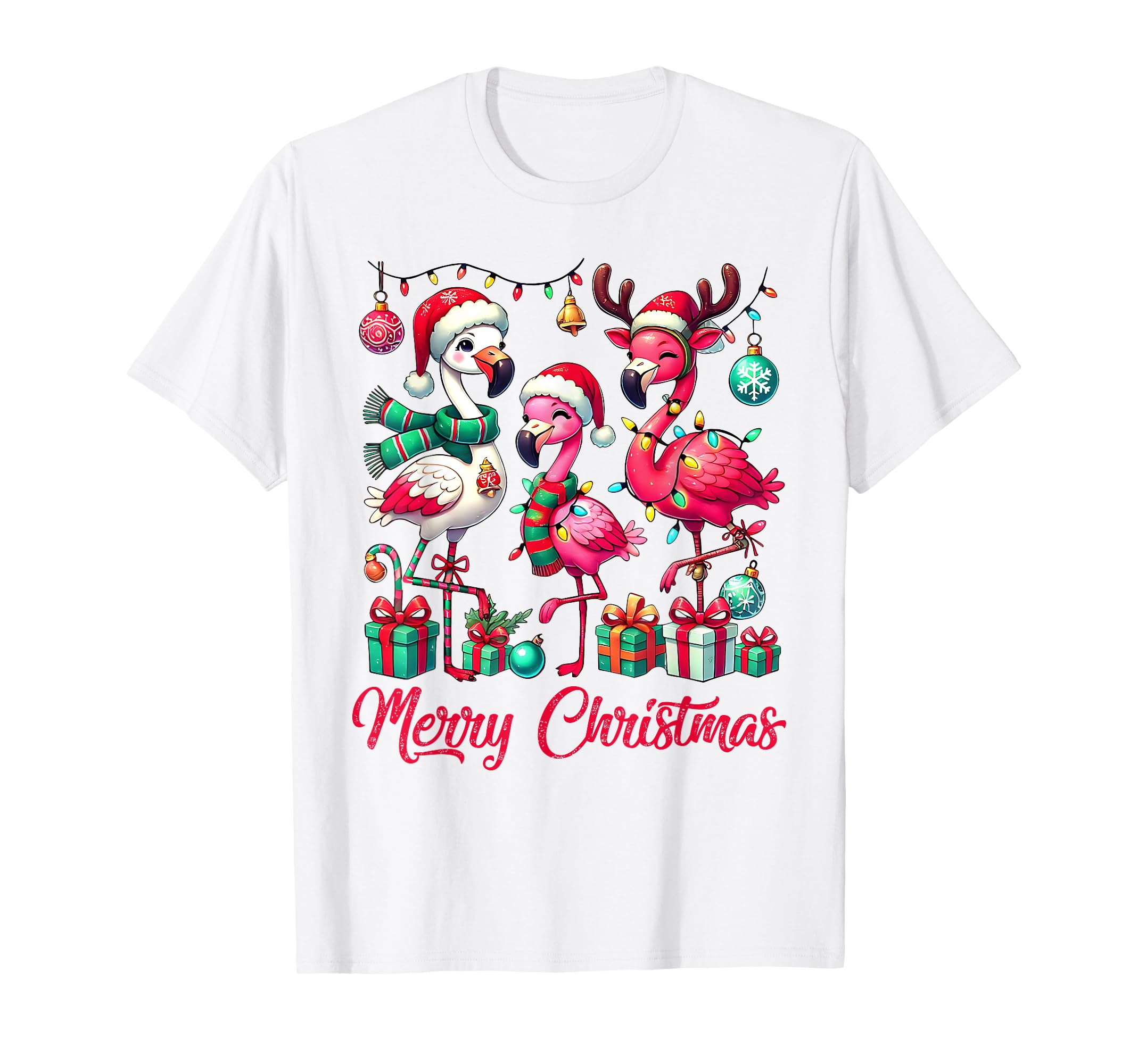 Amazon.com: Merry Christmas Lights Flamingo Santa Hat Snow Xmas Pajamas ...