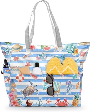 Amazon.com | SIOQCKIS Large Beach Bag Waterproof Sandproof Cute Beach ...