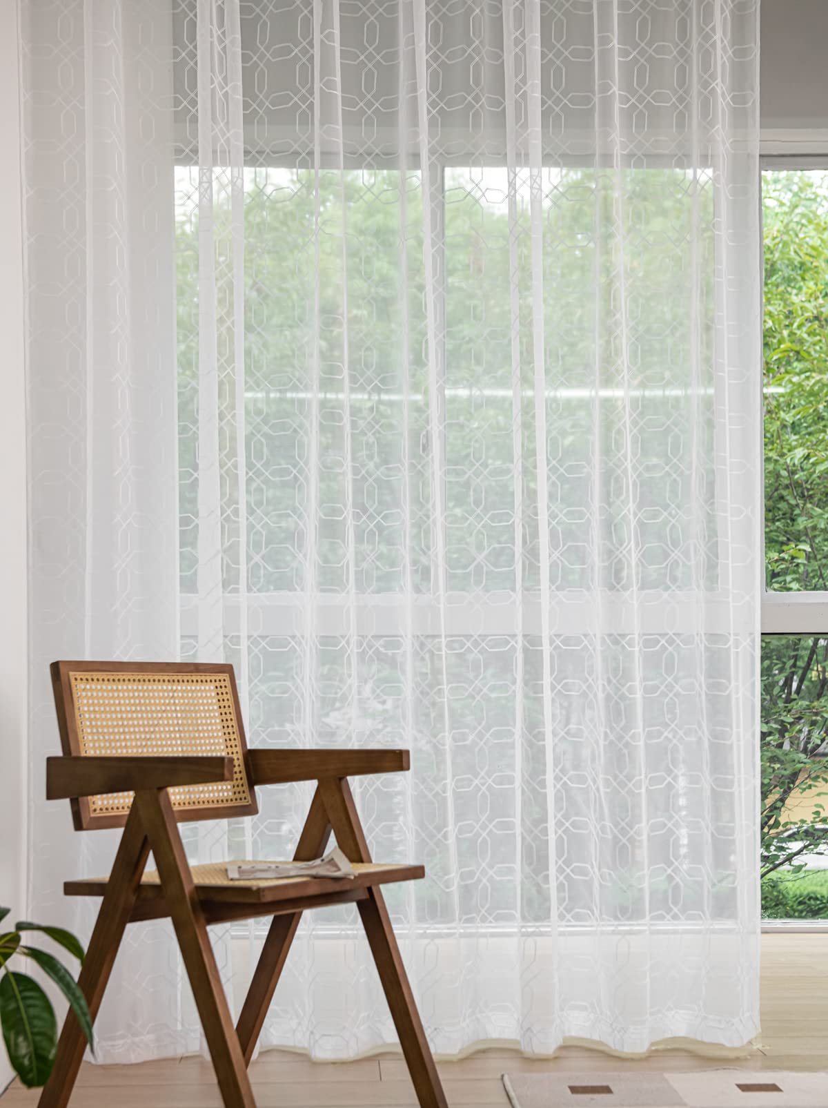 MOONVAN Windows Embroider-Heptagon Sheer White Curtains 63 Inches ...