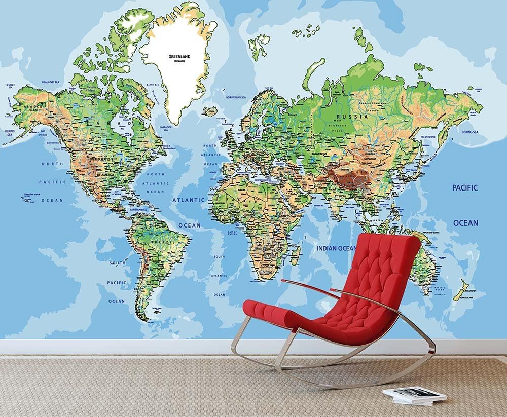 WALL ART DESIRE World Map Wall Mural Photo Wallpaper Atlas (Paper ...