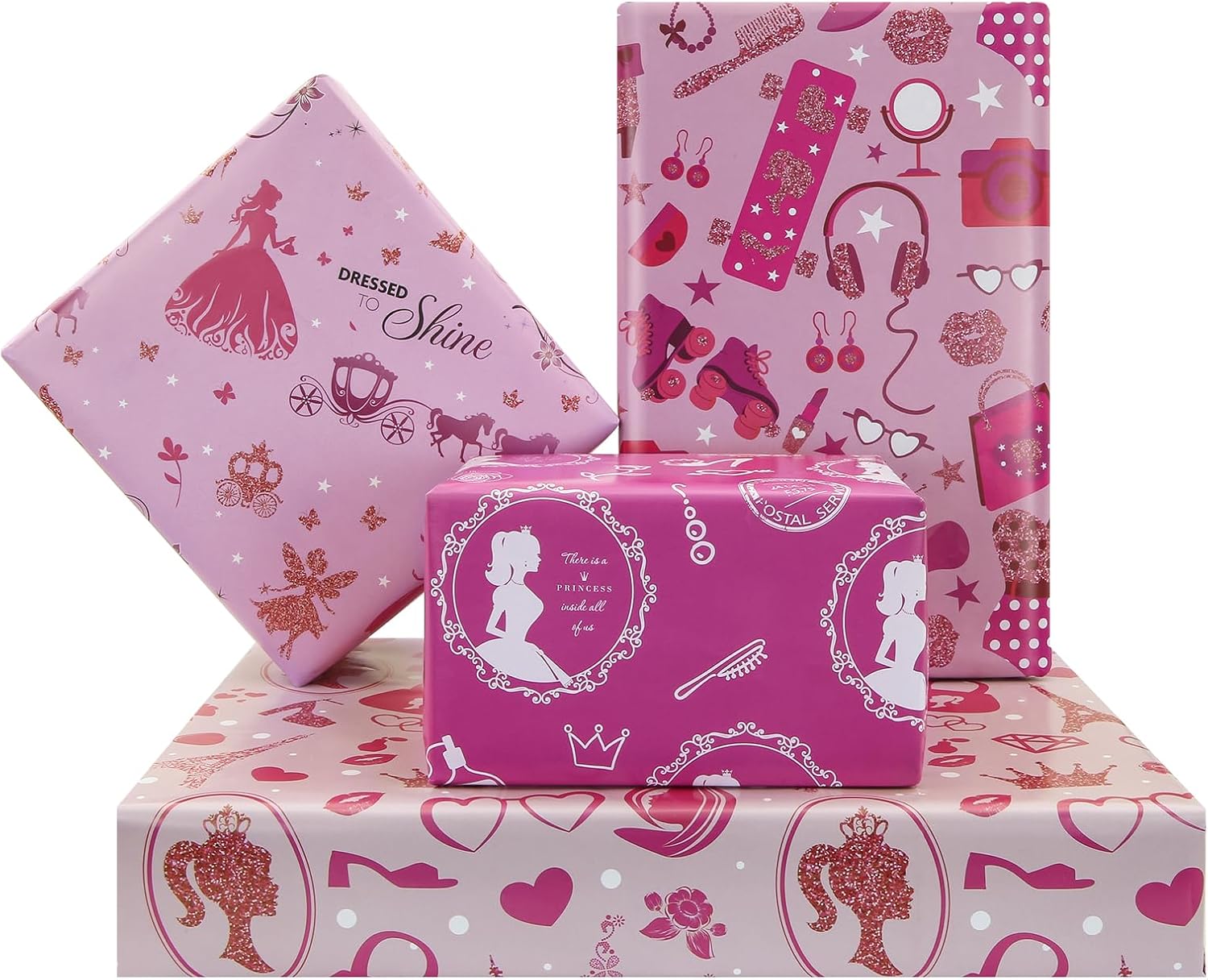 Amazon.com: Pink Princess Gift Wrapping Paper for Girls Kids Baby ...