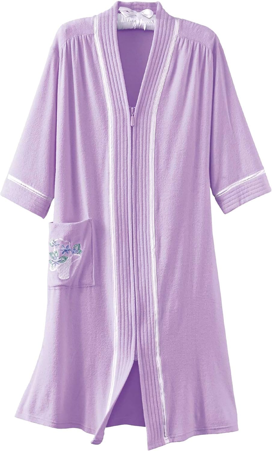 National Women's 3/4 Sleeve Terry Cloth Embroidered Patch Pocket Zip-Up ...