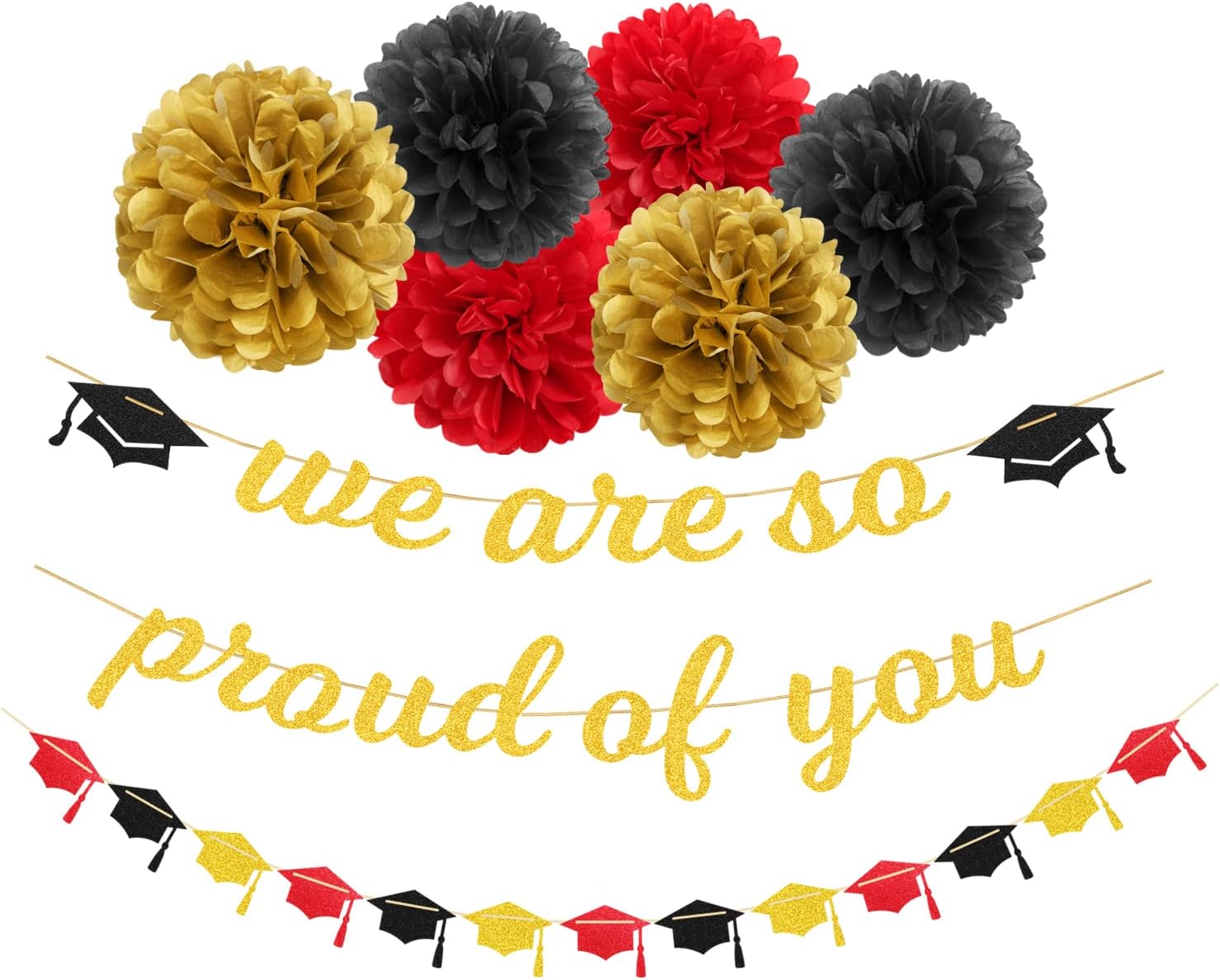 Amazon.com: Red Black-Gold Party-Decoration Graduation Banner - 8pcs ...