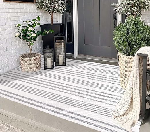 Amazon.com: Grey and White Outdoor Rug 3'x 5' Front Porch Rug Cotton ...