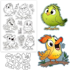 GLOBLELAND Funny Birds Clear Stamps and Cutting Dies Set Flowers ...