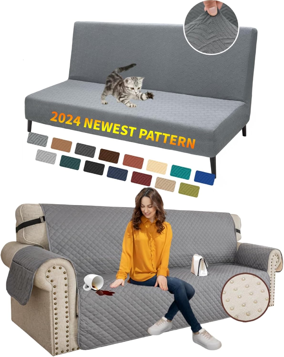 Amazon.com: XINEAGE Quilted Sofa Cover + Stretchy Futon Cover (Light ...