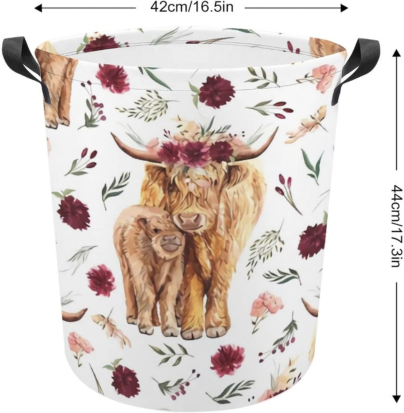 Buy RENJUNDUN Floral Highland Cow Storage Basket Collapsible Toys ...