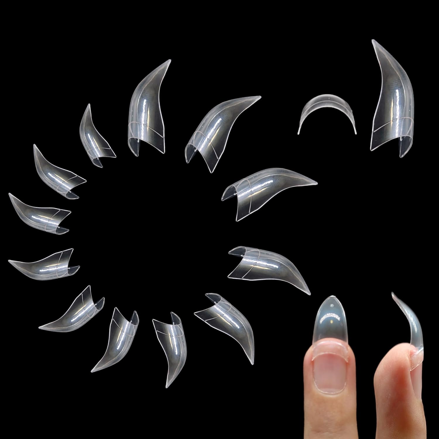 Amazon.com: NOVO OVO Nail Tips Curved Stiletto, Clear Gel x Extension ...