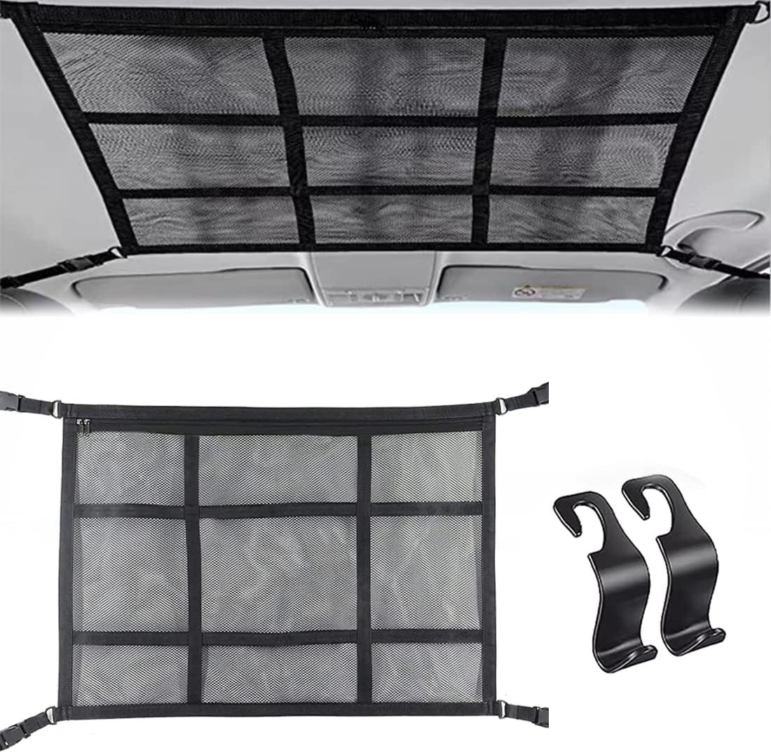SKTYANTS Car Ceiling Cargo Net Pocket, Droop Less Adjustable Double ...