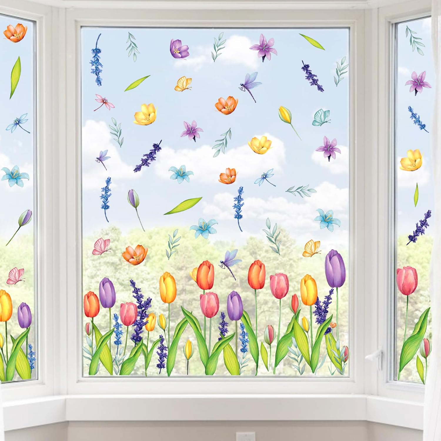 Amazon.com: AKEROCK Spring Window Clings, Colorful Flower Static Window ...