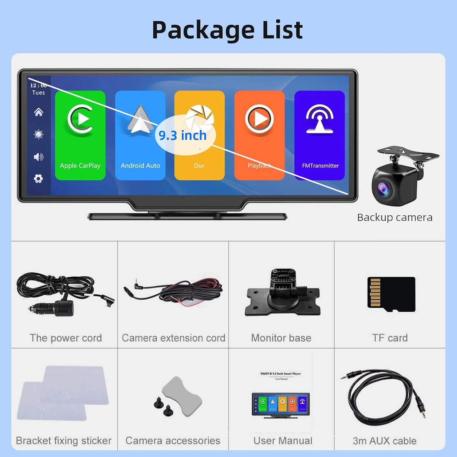 Portable Car Stereo Wireless Carplay Screen for Car with Front Dash Cam ...