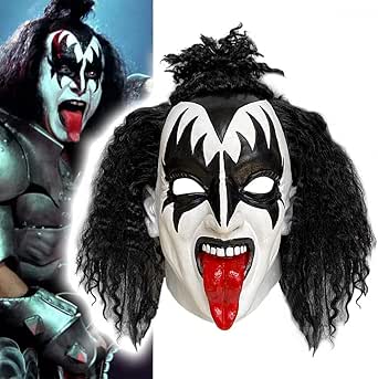 Kiss The Demon Gene Simmons Mask with Curly Hair Long Tongue Rock Star ...