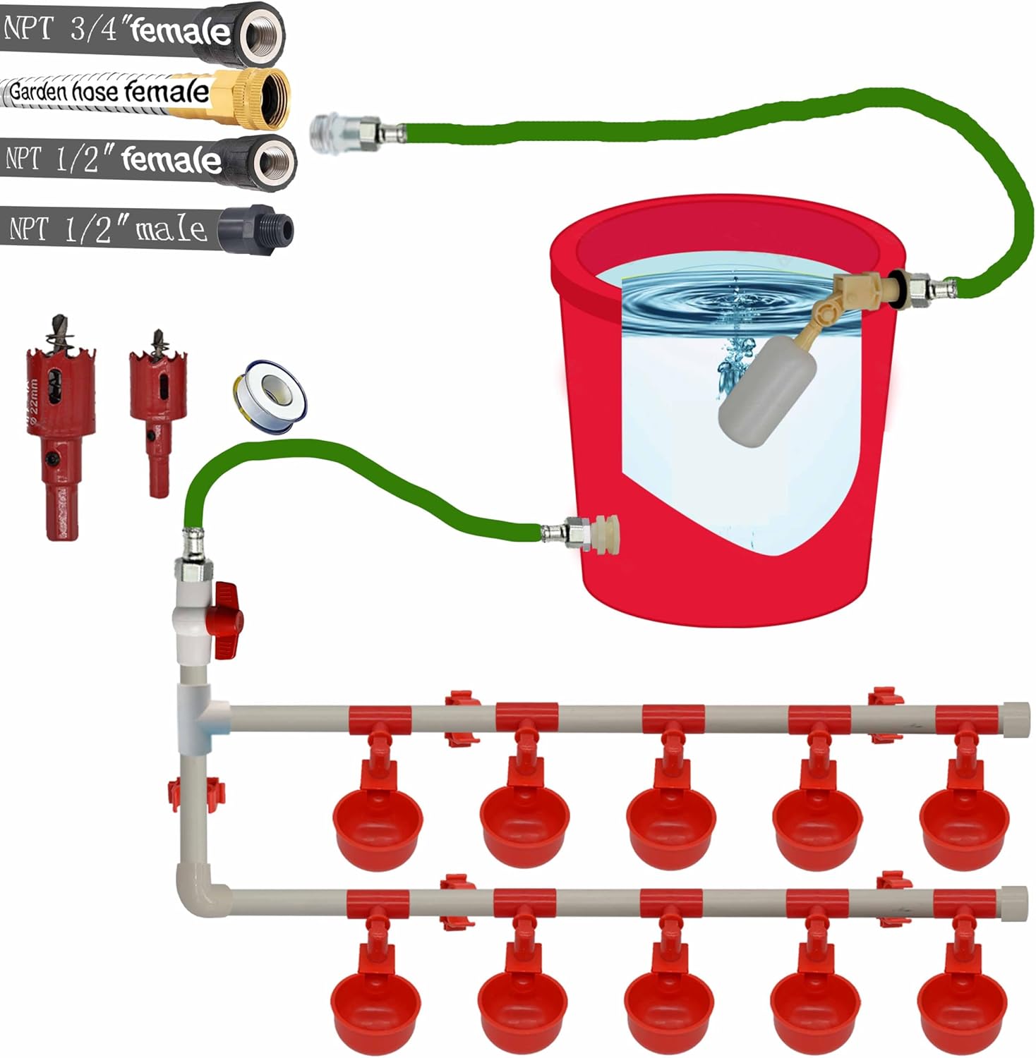 Complete Set Pipeline Automatic Poultry Waterer System, 1/2" PVC Pipe ...
