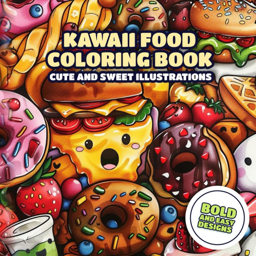Amazon.com: Kawaii Food Coloring Book: Bold and Easy Designs for Adults ...