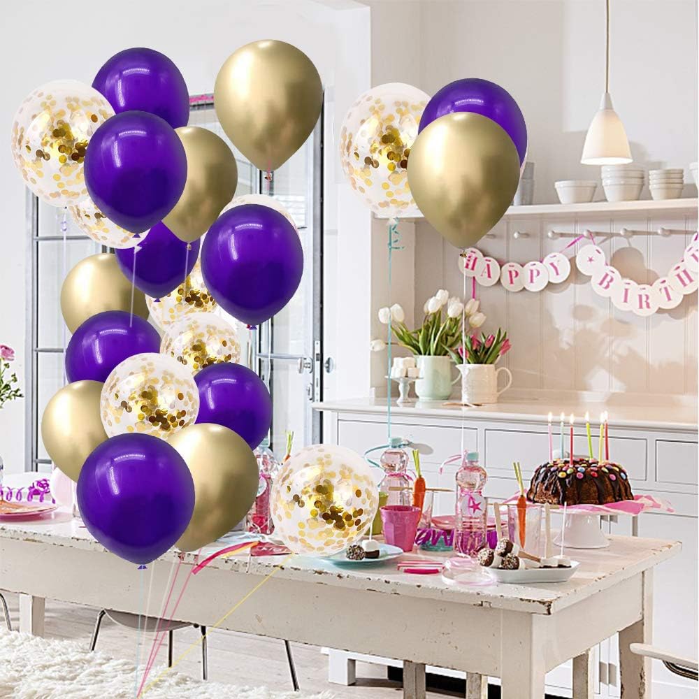 Globos de látex de confeti dorado morado, 50 globos de fiesta cromados ...