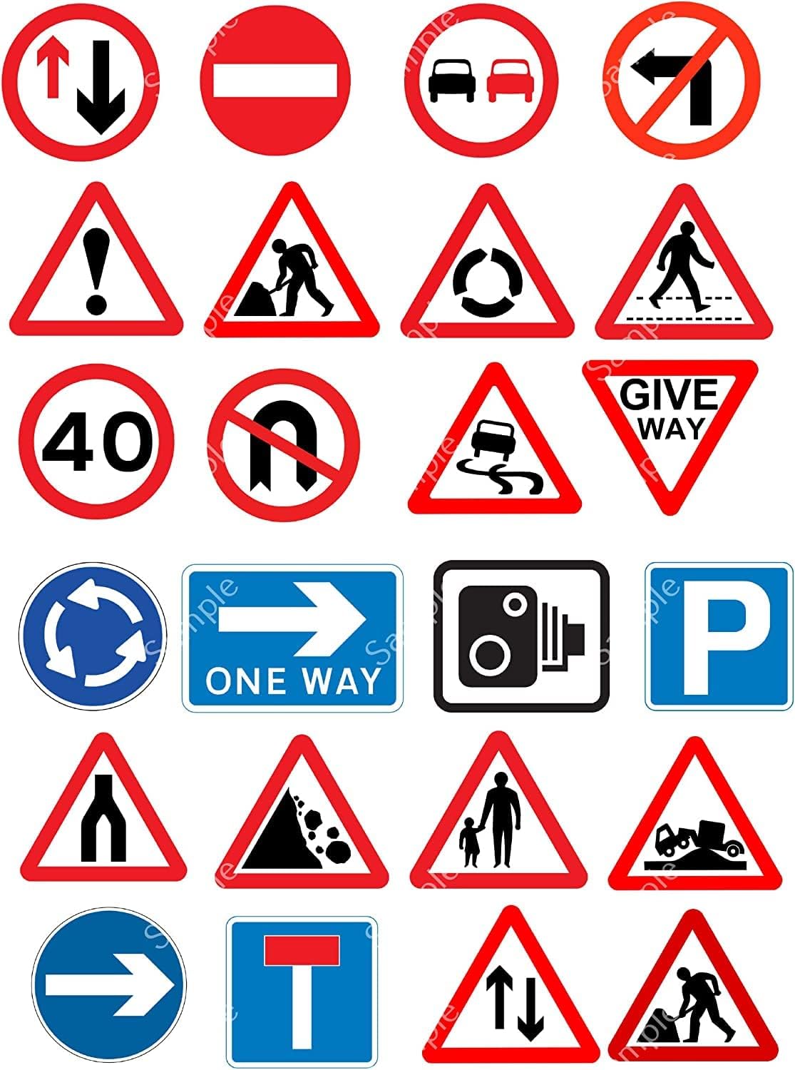 UK Road Signs Cupcake Icing, Wafer or Wafer Card 15 x 2 inch Toppers ...