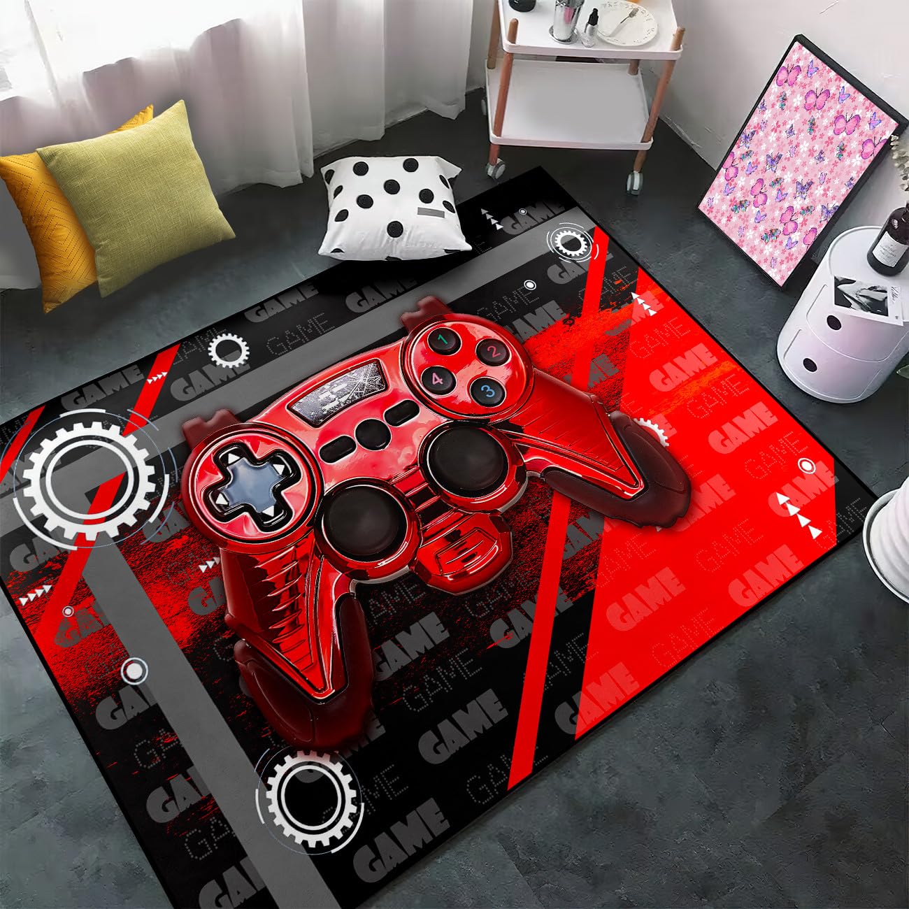 Amazon.com: Gamer Rugs for Bedroom Boys Teens 3D Printed Red Game ...