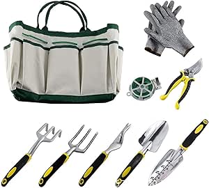 Amazon.com : Garden Tool Set, 9 Piece Heavy Duty Gardening Tools with Ergonomic Handle & Garden ...
