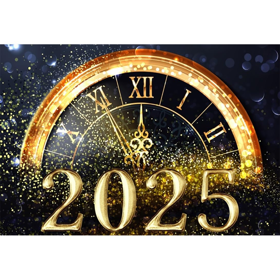Year Clock Happy Countdown Clock 2025 With Golden Fireworks
