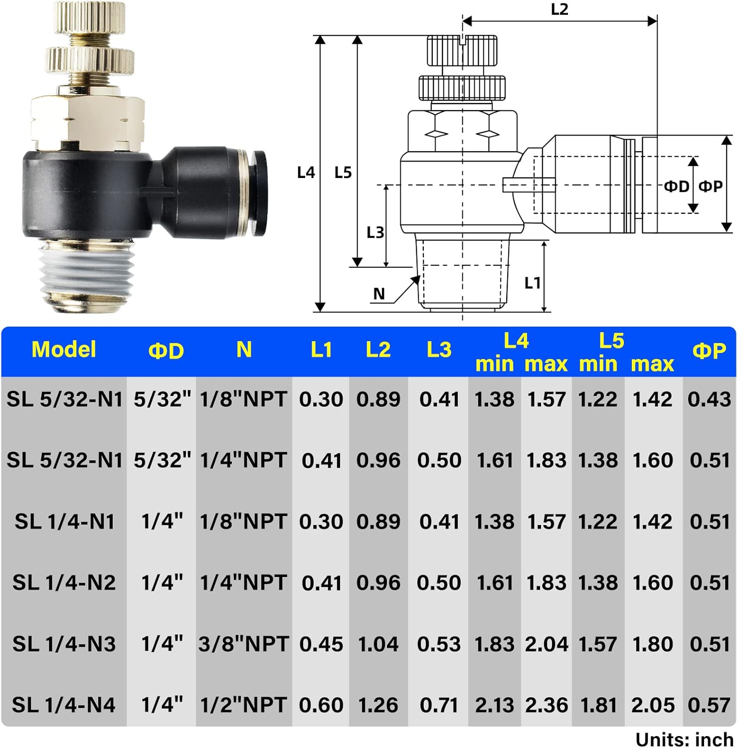 Hydraulics, Pneumatics & Plumbing Tailonz Pneumatic 2 Pack SL-1/2-N4 ...