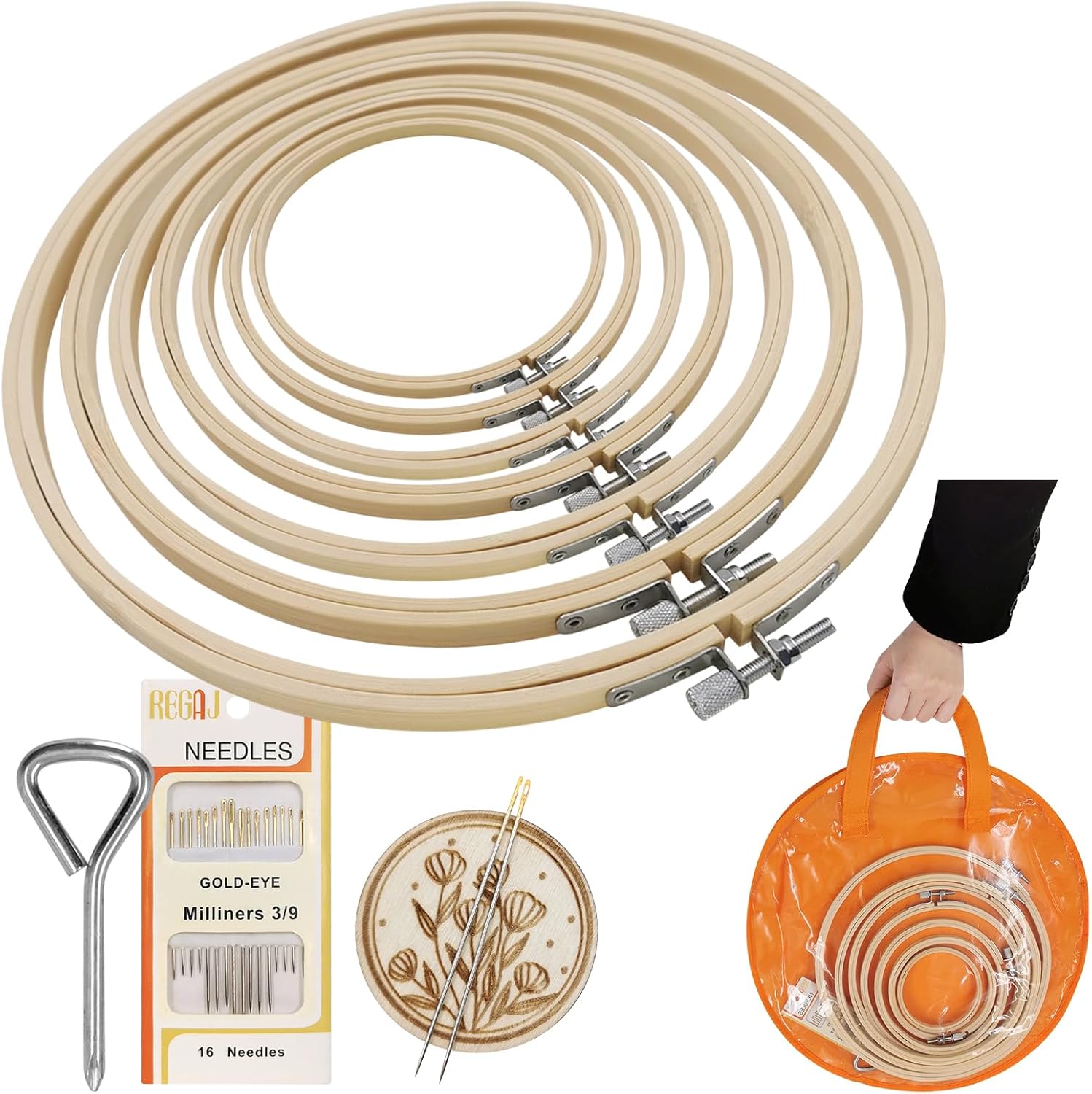 SNAIL GARDEN 7 Pcs 7 Sizes Round Embroidery Hoops Set,Bamboo Embroidery ...