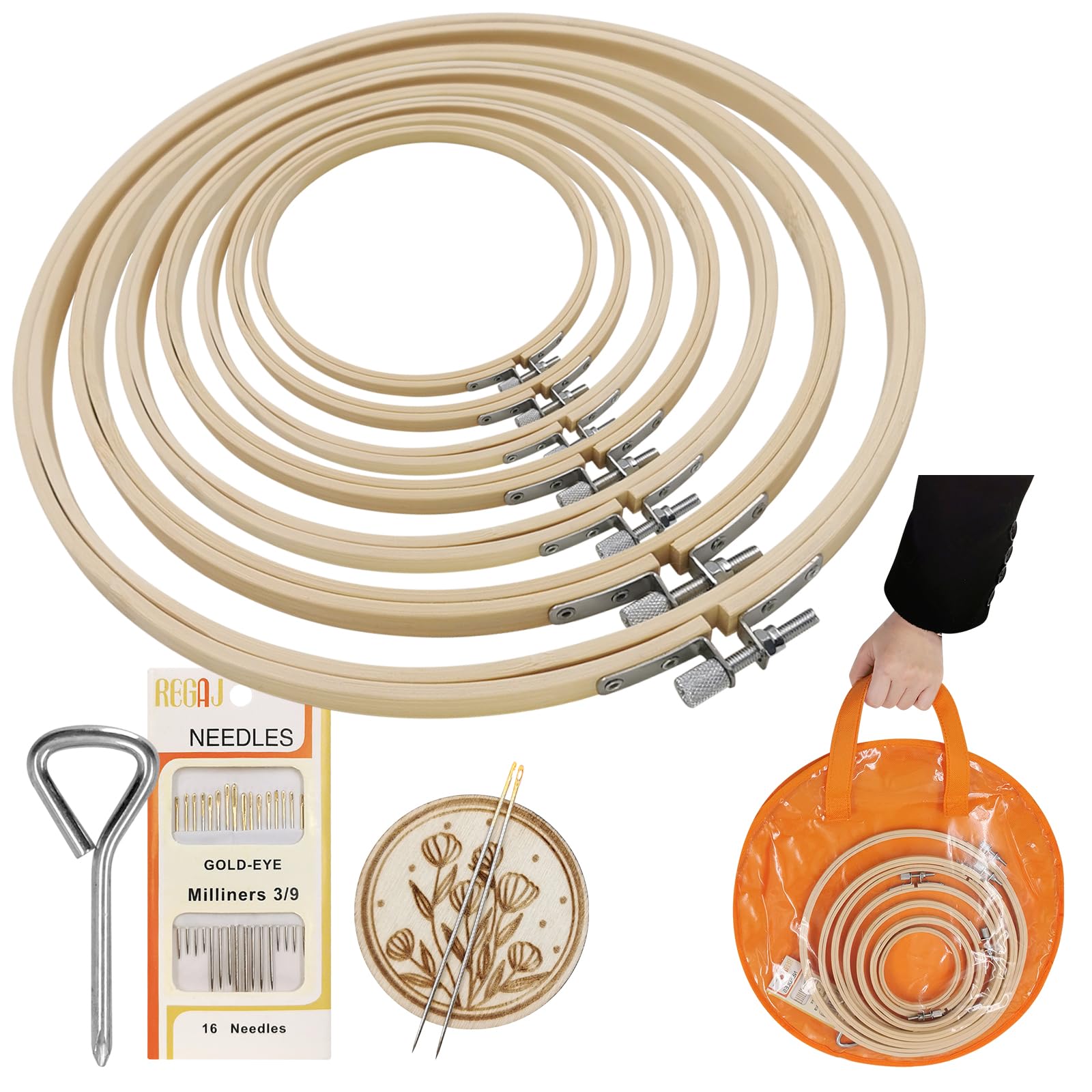 SNAIL GARDEN 7 Pcs 7 Sizes Round Embroidery Hoops Set,Bamboo Embroidery ...