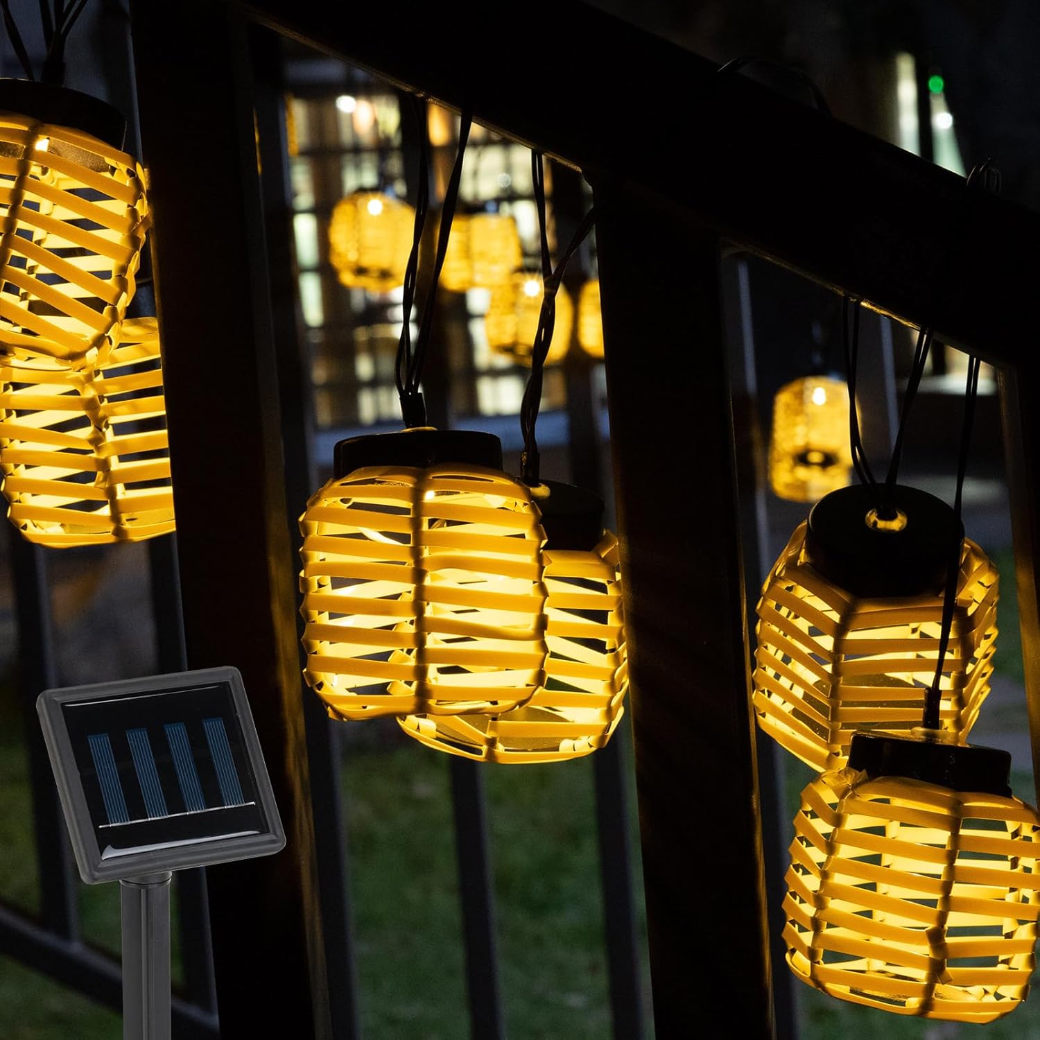 Amazon.com: GIBMIDSER Outdoor String Lights, Solar Lantern Rattan ...