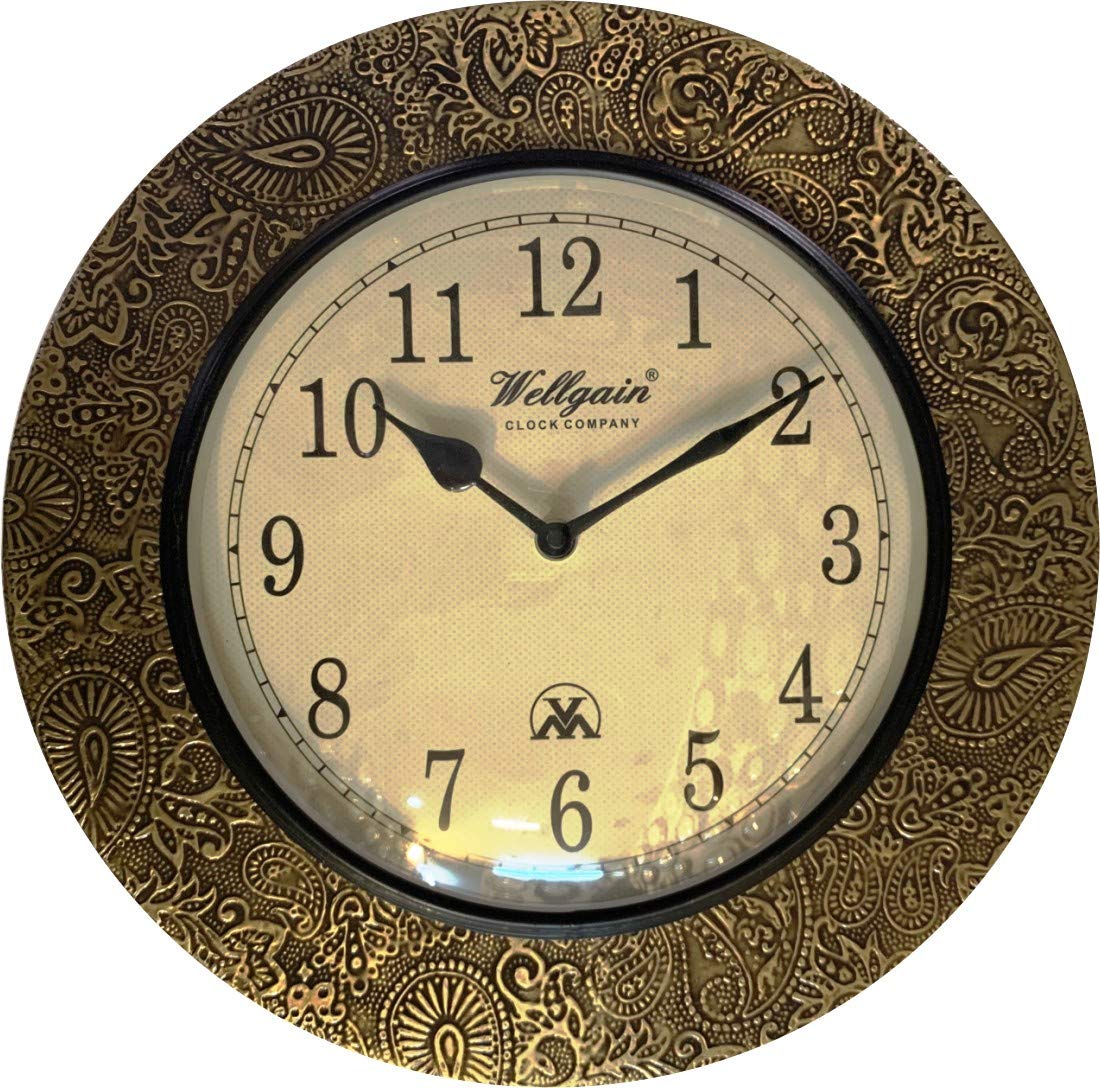 Buy Wellgain VM-B-408 12" x 8" Wall Clock Hand Craved Brass Clock with ...