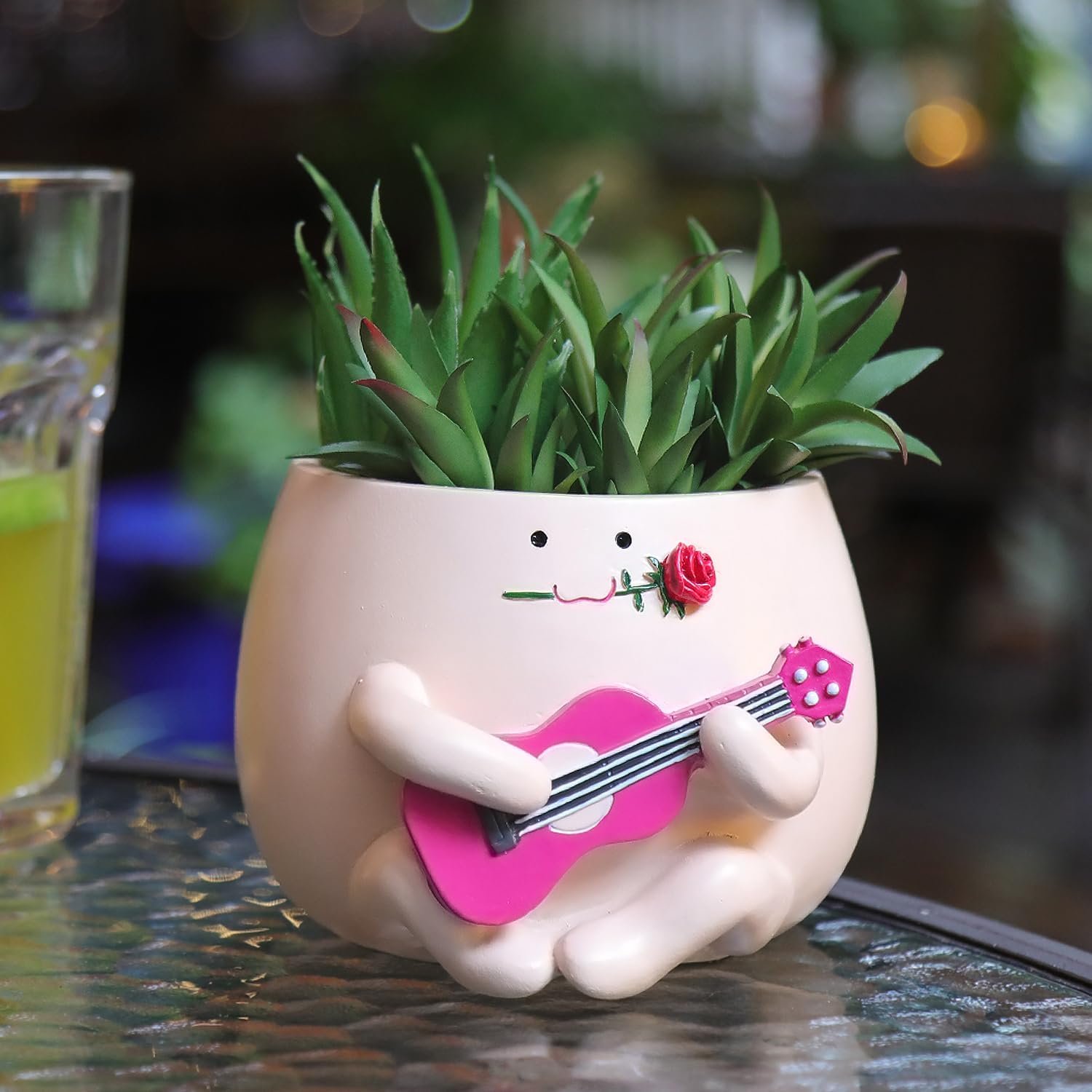 Amazon.com : NINIPAPA Funny Smiley Face Guitar Planter Pots Succulent ...