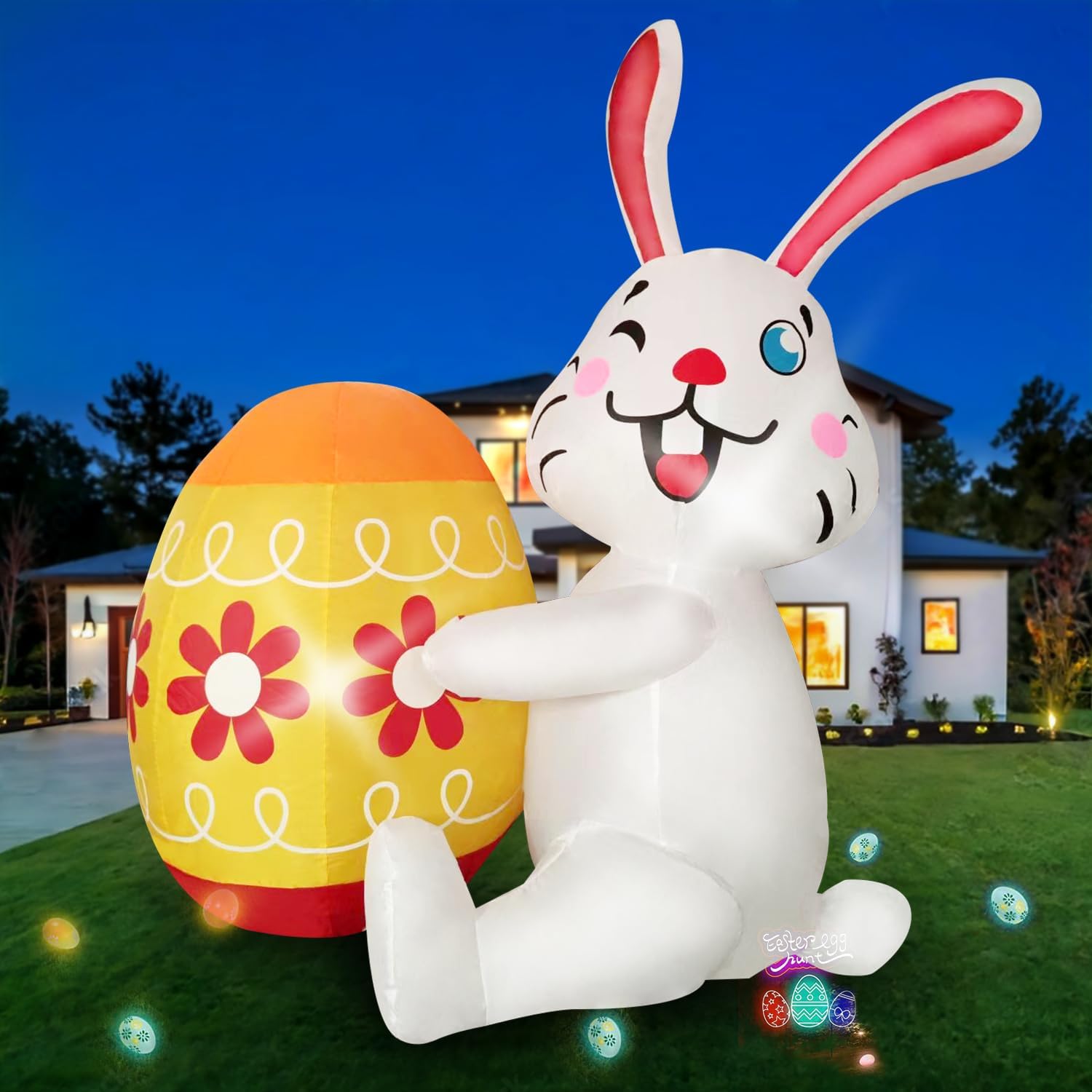 Amazon.com: 3.5 Foot Happy Easter Bunny Airblown Inflatable : Patio ...