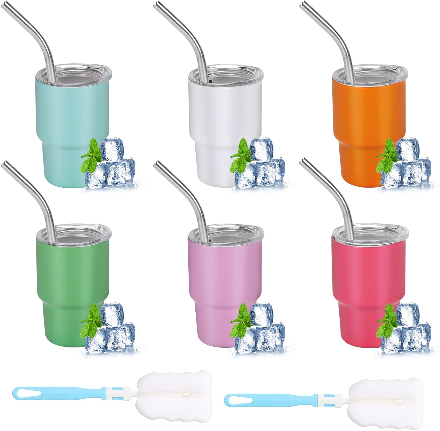 Amazon.com | Aokdlia 3oz Mini Tumbler Shot Glass with Straw - Set of 6 ...