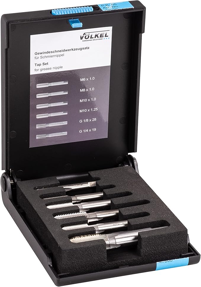 VÖLKEL Tap and Die Tool Set for Grease Nipples, 6-Piece Set in Plastic ...